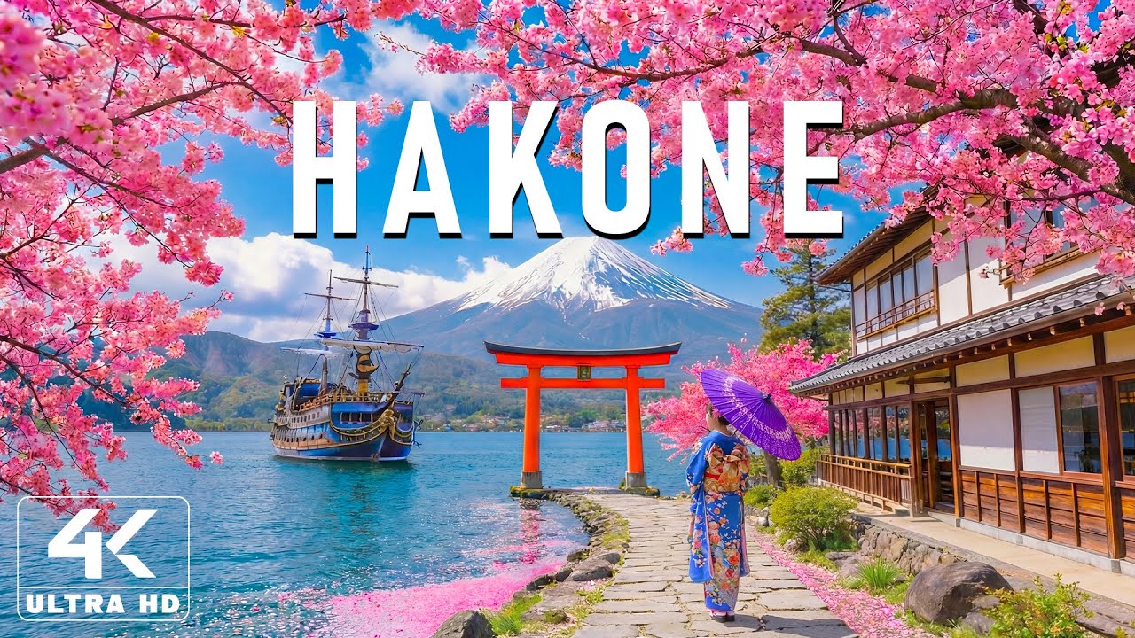 Spring in Hakone 4K 🌸 Cherry blossoms drifting in the wind, soft spring ...
