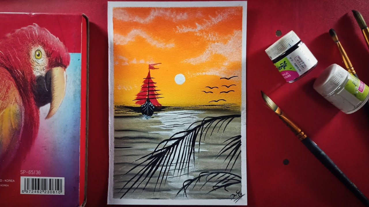 How to Draw Landscape sunset sea | Nature drawing step by step | Daily ...