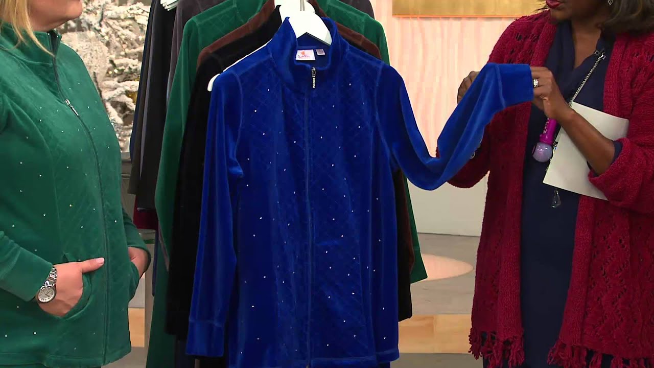 Quacker Factory Short Velour Jacket & Pants Set w/Rhinestones with ...