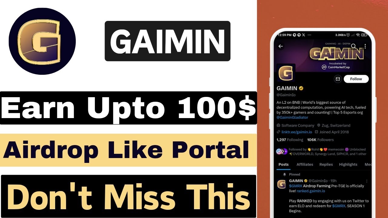 GAIMIN Airdrop | Airdrop Like Portal | Earn upto 100$ -1000$ | New ...