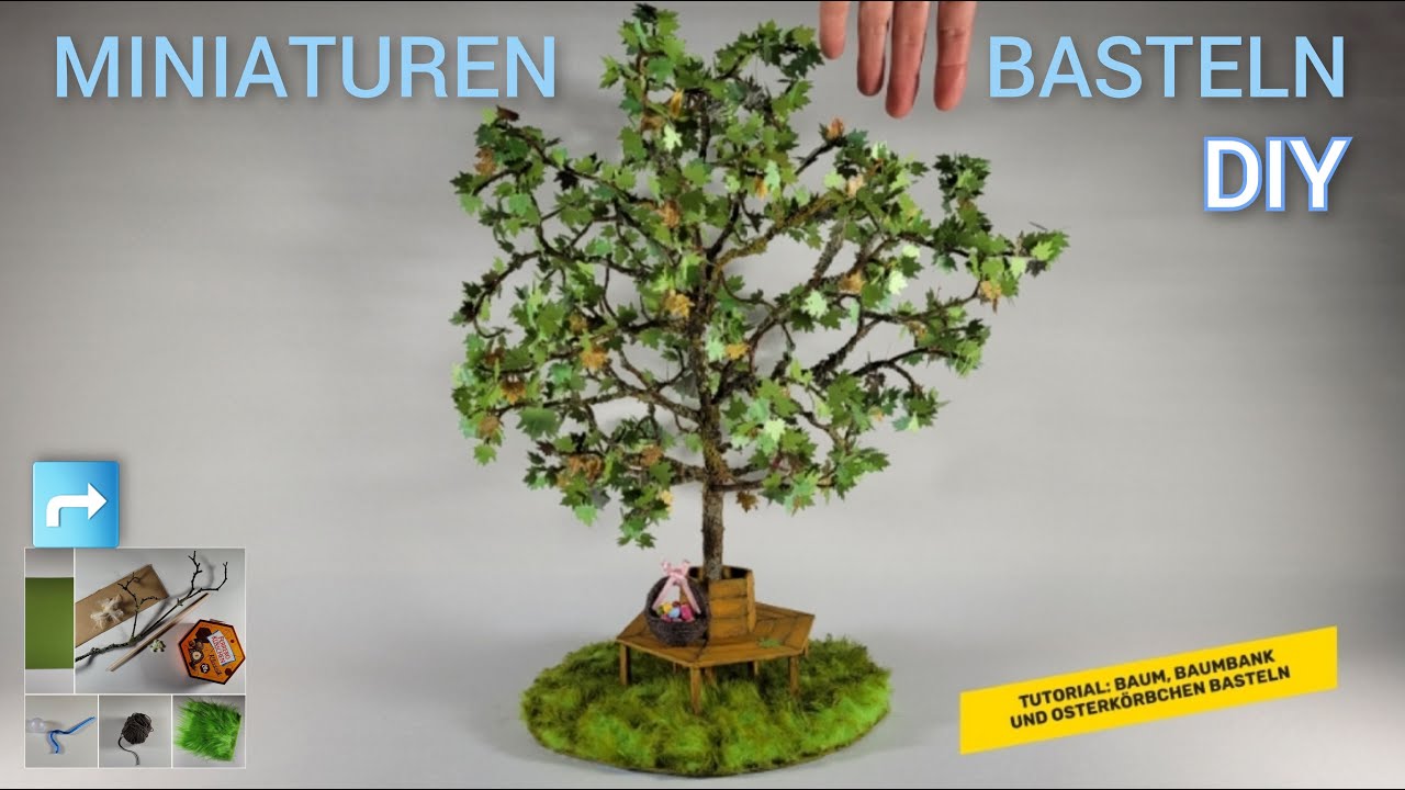 Tutorial: Mini-Baum, Baumbank, Osterkörbchen basteln/DIY: craft a mini ...