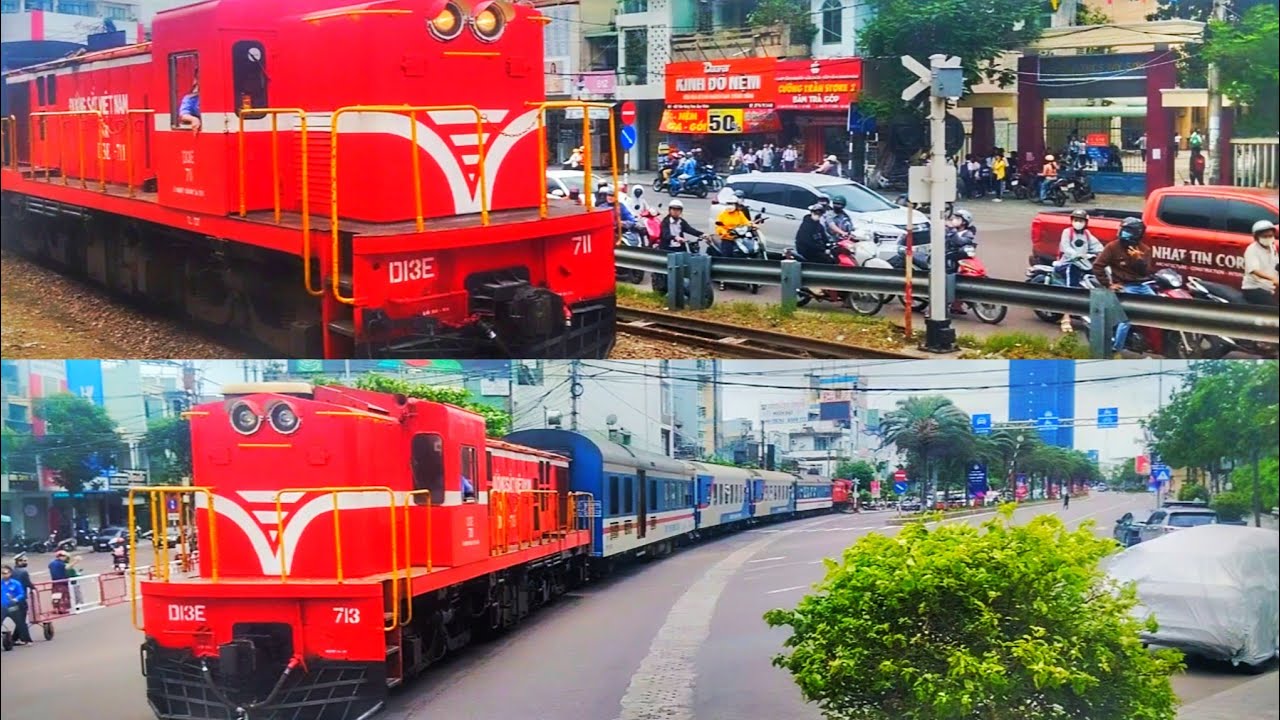 D13E-711 kéo tàu charter DQ50, kép nguội D13E-713 qua chắn Nguyễn Tất ...