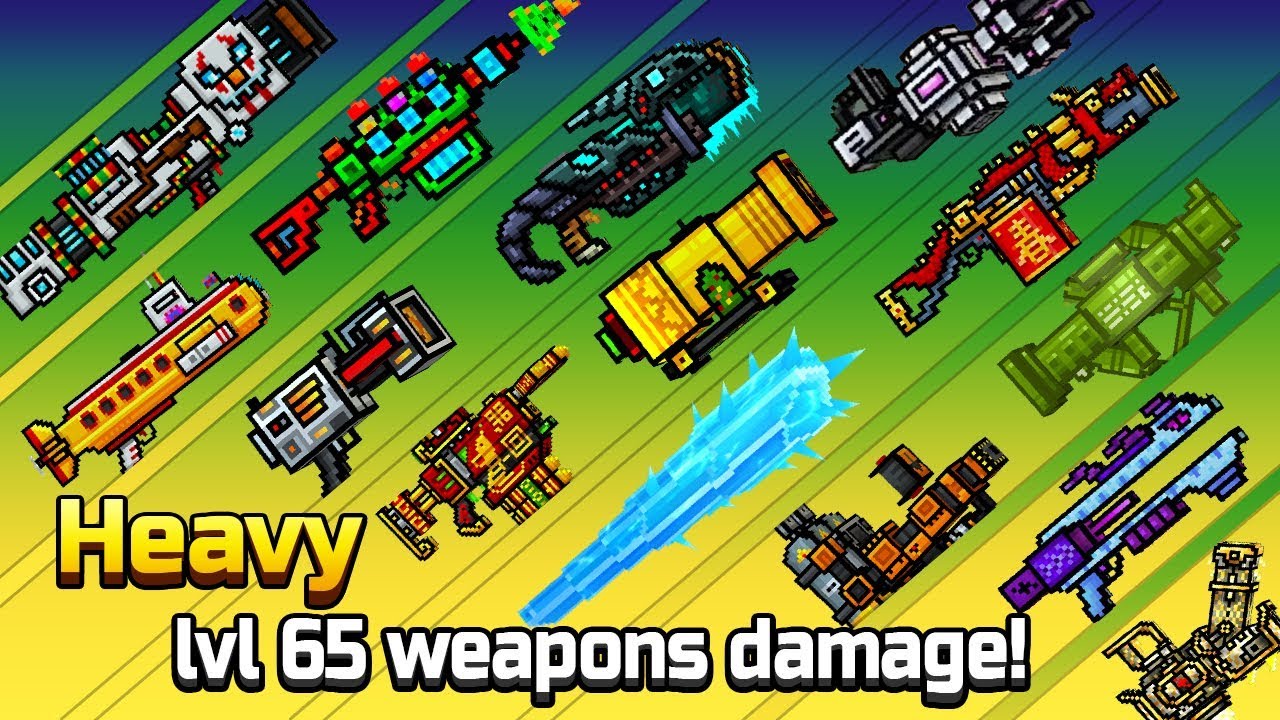 Pixel Gun 3D - LvL 65 Heavy Weapons Shots Damage - YouTube