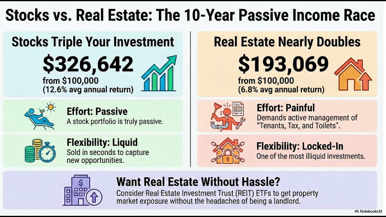 Stocks & ETFs Portfolio vs Real Estate Investing - True Passive Income ...