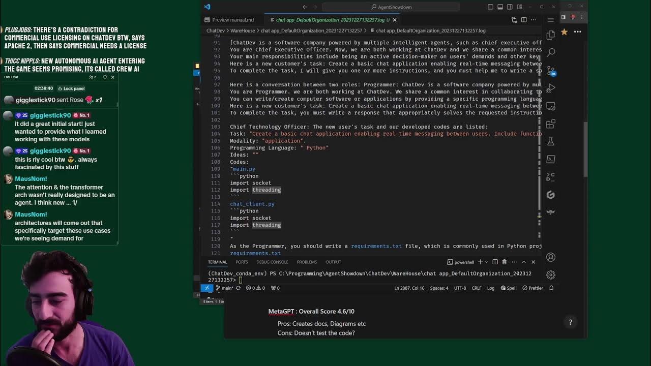 Agent showdown (ChatDev vs Autogen vs MetaGPT), Local RAG (Mistral ...