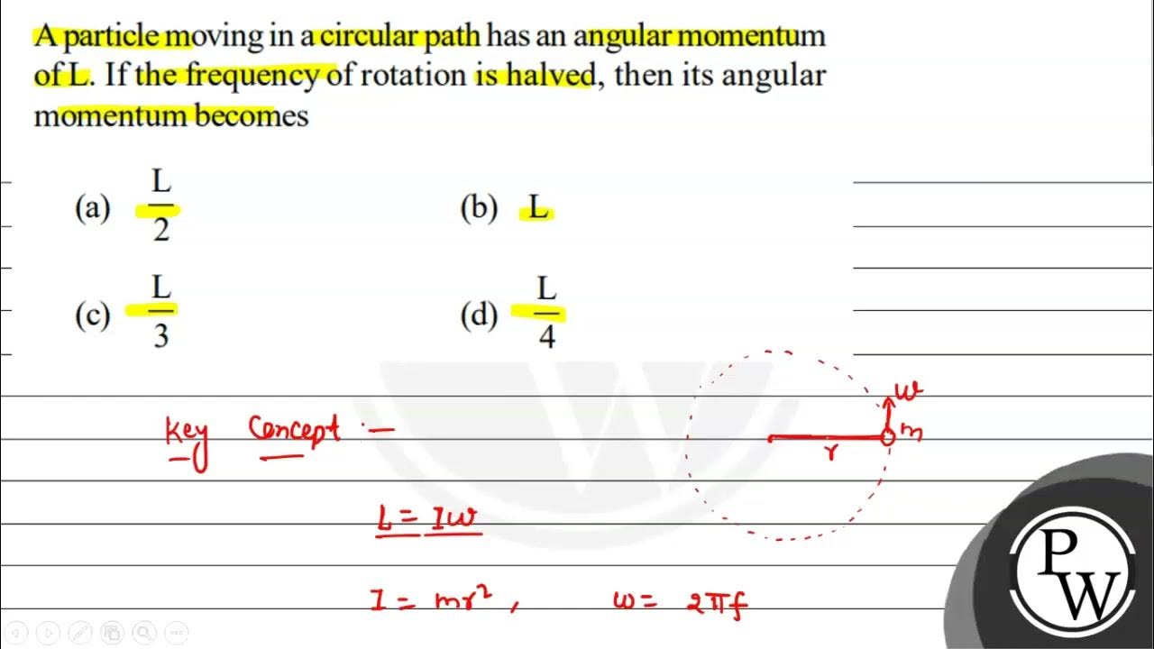 A particle moving in a circular path has an angular momentum of L. If the frequency of rotation ...