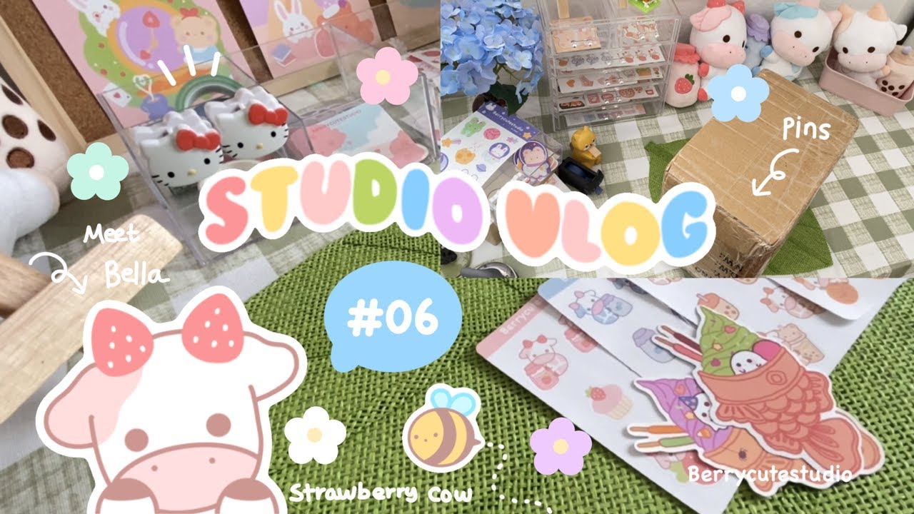 🎨 Studio vlog 006 🍓 Unboxing Enamel Pins, Making Stickers, Packing ...
