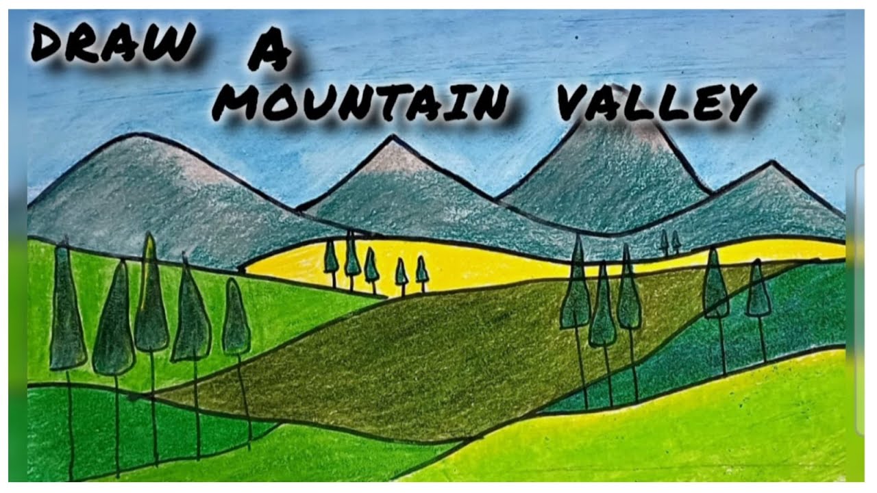 Easy Mountain valley For Beginners| Draw Mountain Scenery | Hill ...