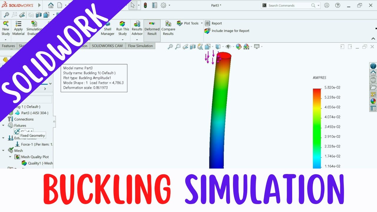 solid works simulation tutorial for beginners : buckling analysis - YouTube