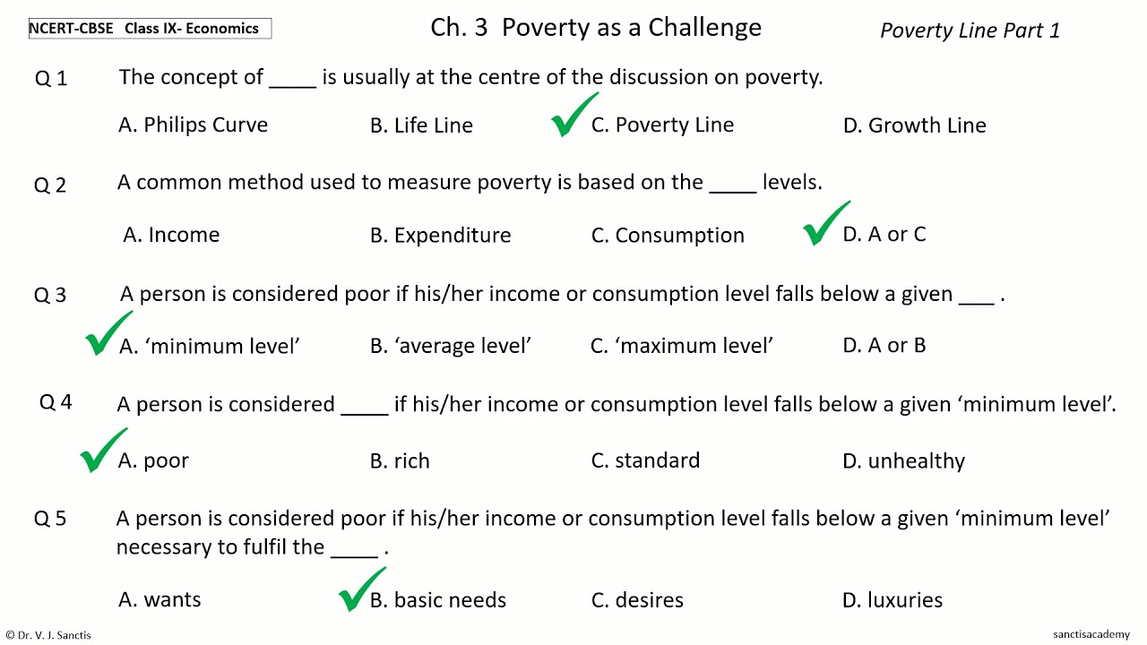 NCERT CBSE Economics Class 9 Chapter 3 Poverty line part 1 MCQ Quiz ...