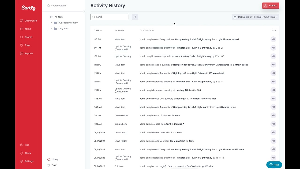 How to View and Export your Activity History within Sortly - YouTube