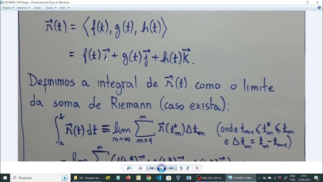Cálculo Iii Aula 105 Integrais De Funções Vetoriais Youtube