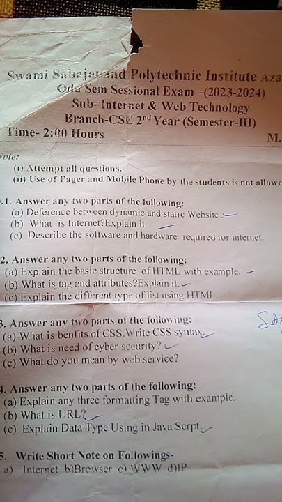 Internet and Web technology (IWT) 3rd semester important question #polytechnic #btech - YouTube