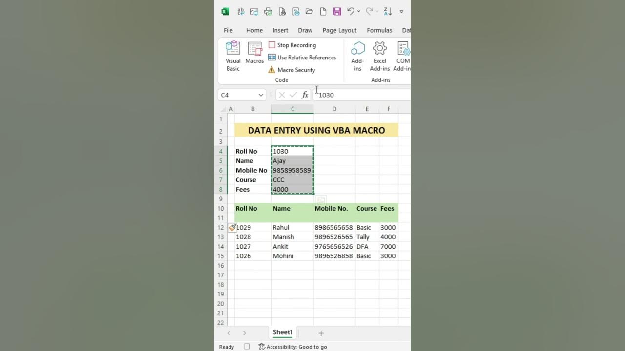 data Entry using VBA micros - YouTube
