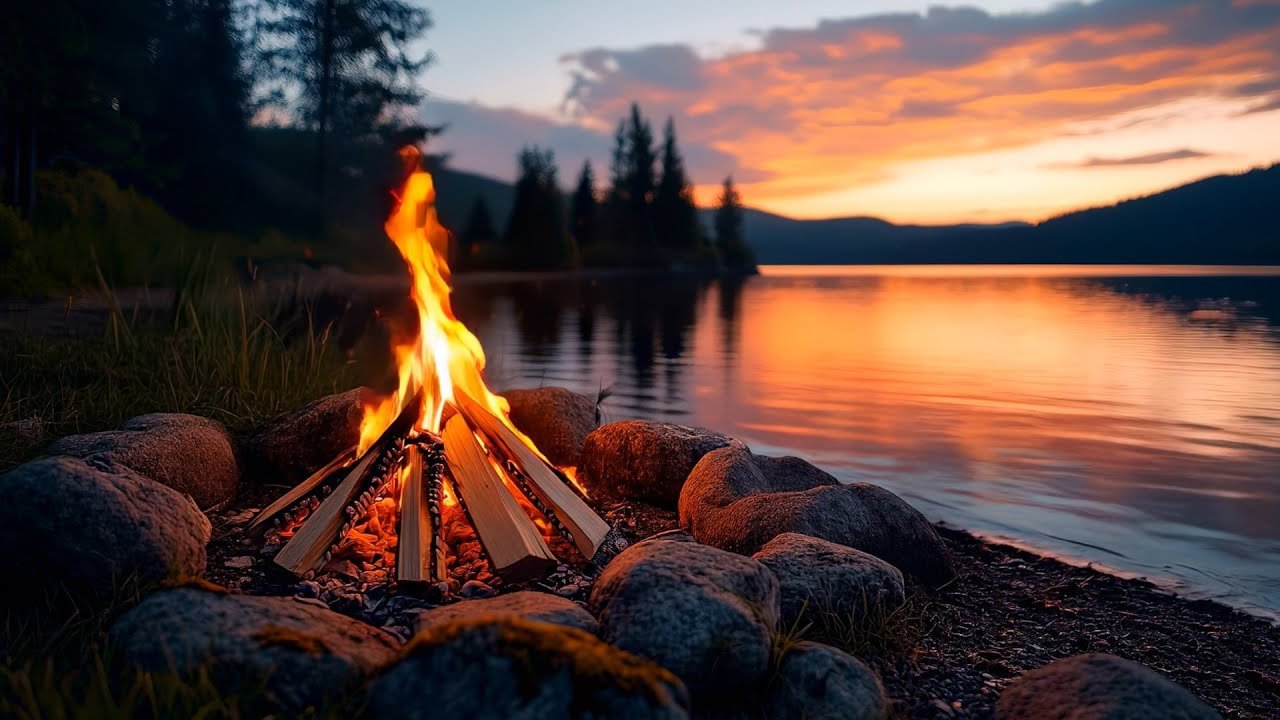 Tranquil Fire Sounds 🔥 Cozy Bonfire by the Lake for Sleep 🌅 - YouTube