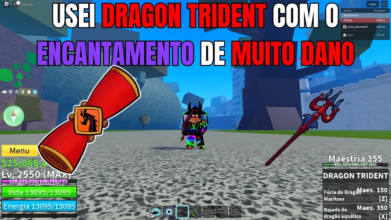 CAÇEI BOUNTY DE DRAGON TRIDENT COM ENCANTAMENTO DE DANO no Blox Fruits ...