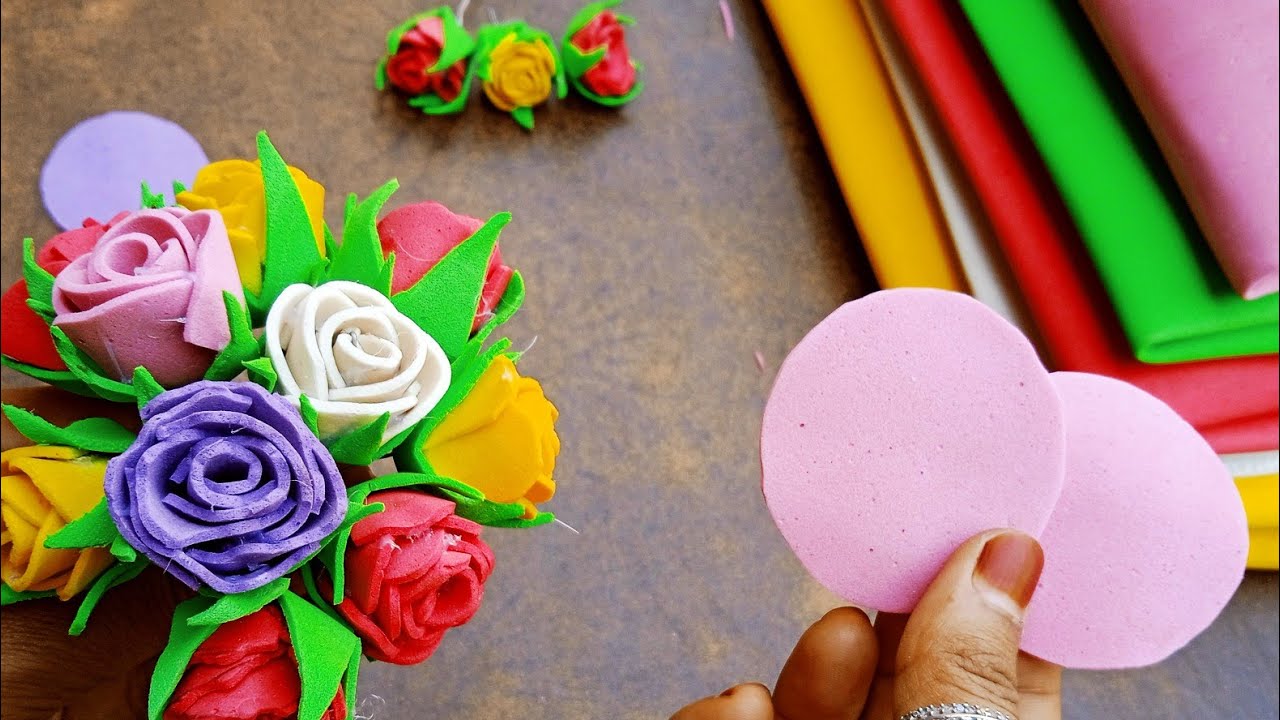 Foam sheets Rose flower making|| beautiful diy rose Flowers|| - YouTube