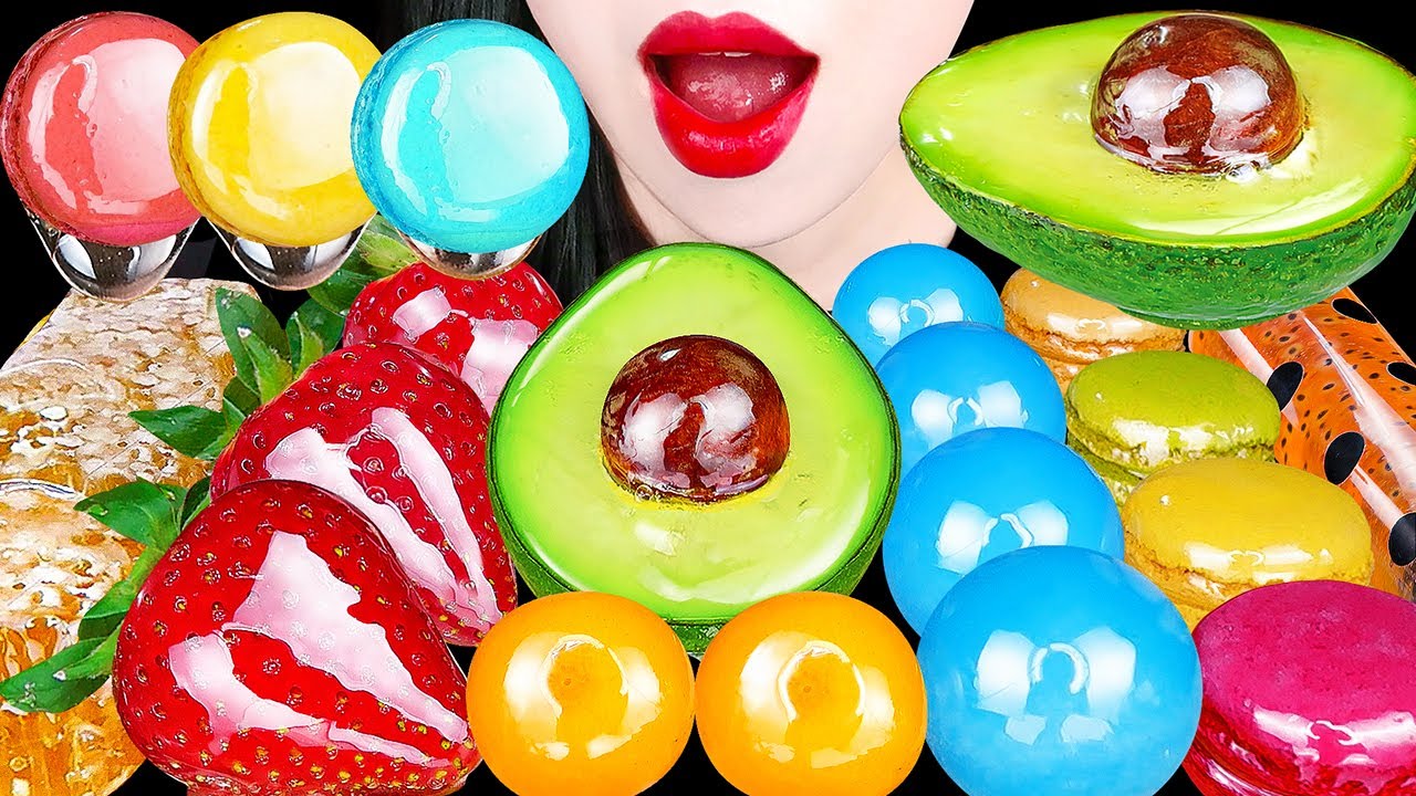 ASMR RAINBOW CANDIED FRUITS (AVOCADO, STRAWBERRY, HONEYCOMB, GUMMY ...