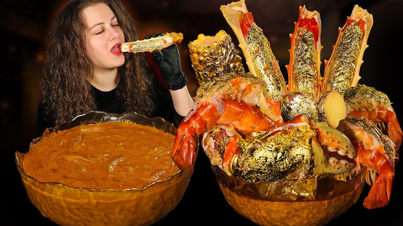 (ASMR MUKBANG) 24k GOLD KING CRAB SEAFOOD BOIL | CREAMY GARLIC SAUCE ...
