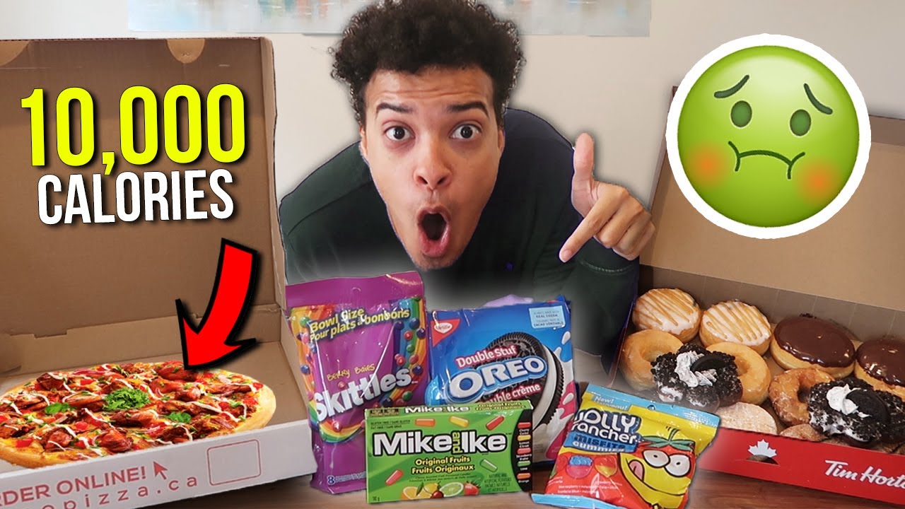 IMPOSSIBLE 10,000 CALORIE FOOD CHALLENGE! (Donuts, Pizza, Skittles ...