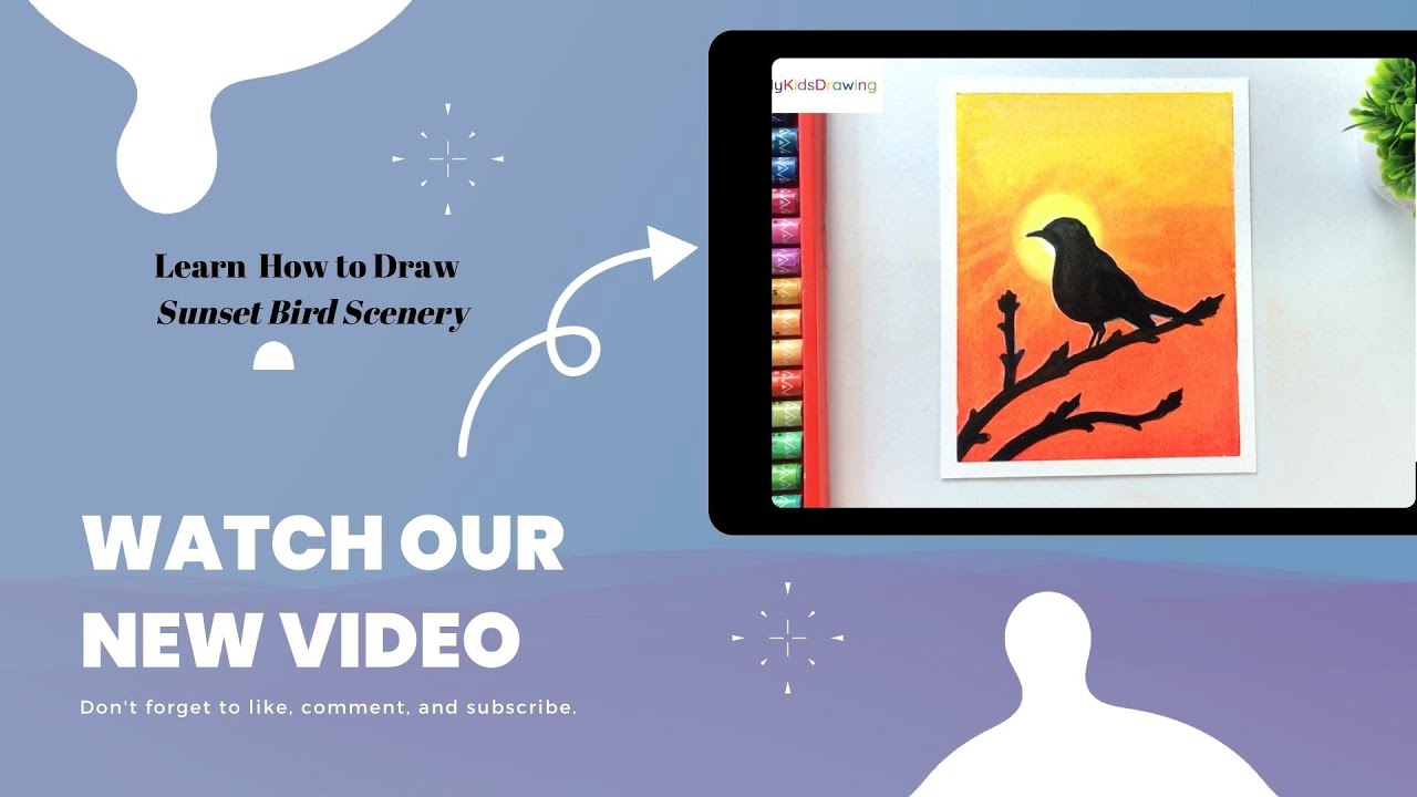 How to draw Beautiful Sunset Bird Scenery with oil pastels | Drawing ...