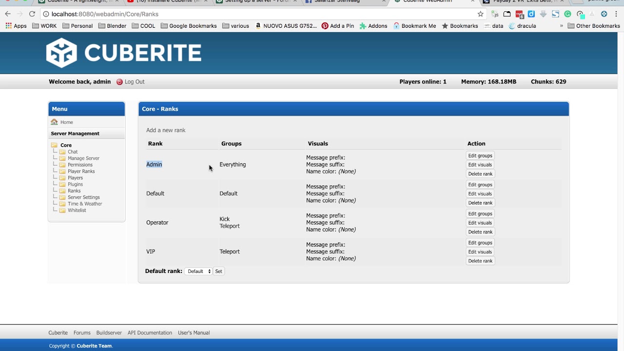 Cuberite - Parte 3 Permessi e modalita' creativa - YouTube