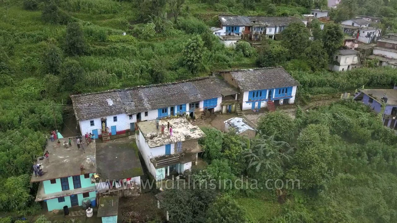 Agar village in Regru valley near Almora, with traditional homes of the ...