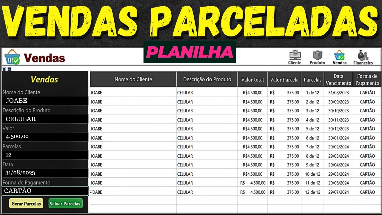 Planilha de Vendas Parceladas no Excel - YouTube