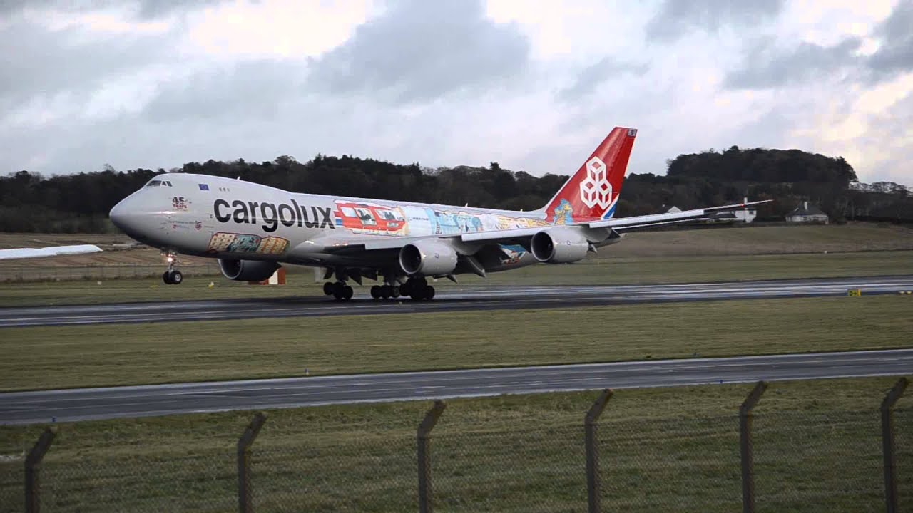 Cargolux Cutaway livery Boeing 747-800F LX-VCM landing - YouTube
