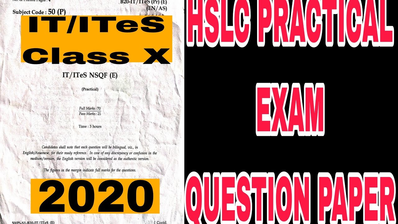 IT/ITeS NSQF (E) | Class X | HSLC Practical Exam Question Paper | Year ...