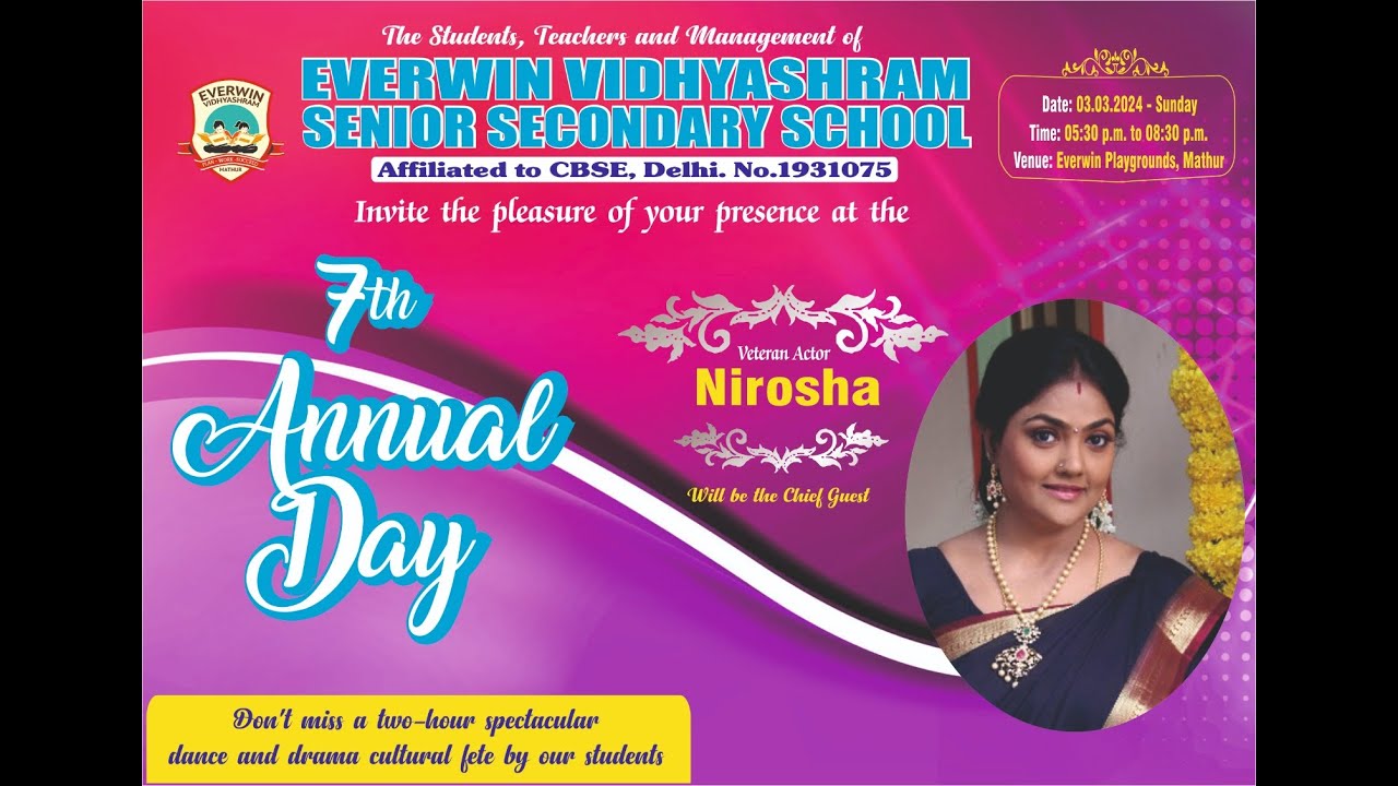 7th ANNUAL DAY CELEBRATIONS, 2024 - EVERWIN VIDHYASHRAM, MATHUR - YouTube