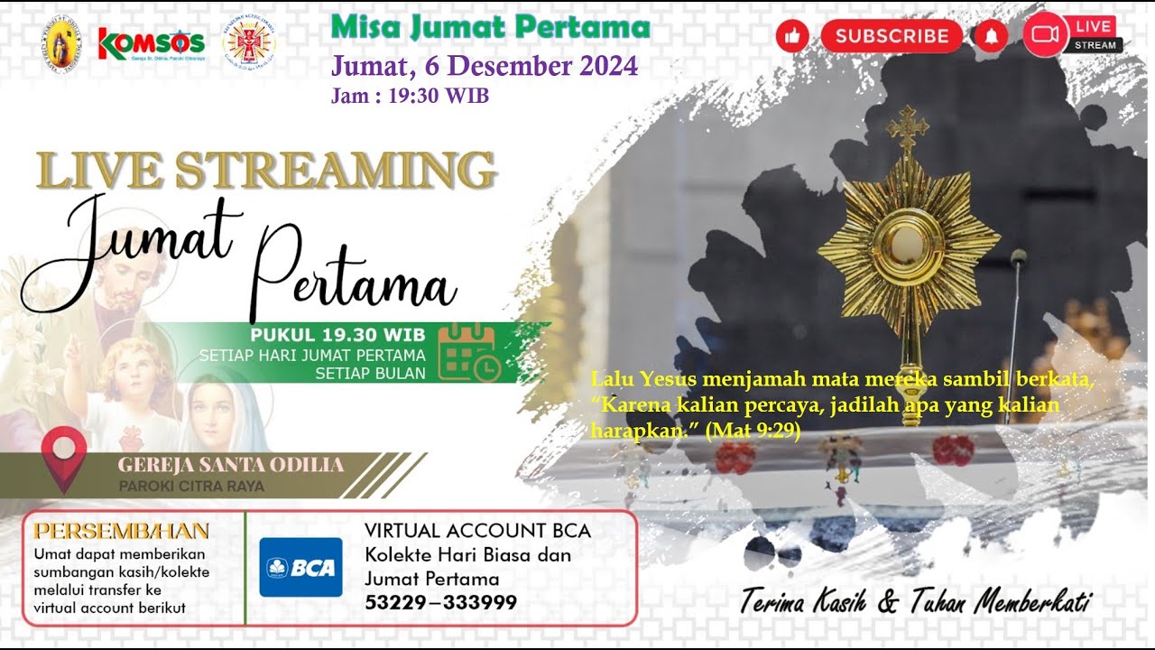Misa Jumat Pertama | Jumat, 6 Desember 2024, PUKUL 19.30 WIB - YouTube