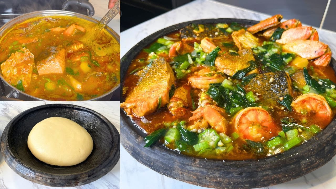 HOW TO MAKE OKRA SOUP WITH SALMON FISH SHRIMPS AND CRAB - YouTube