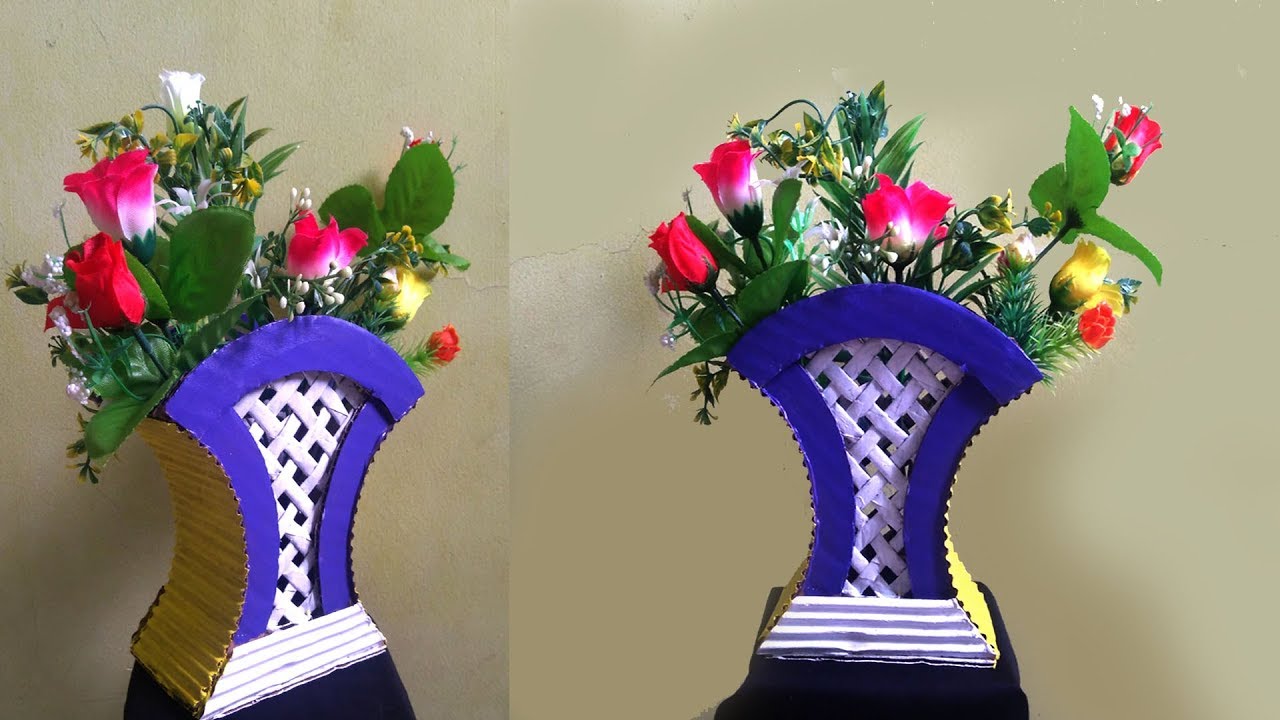 How to make Newspaper Flower vase DIY Using Cardboard | Best out of ...