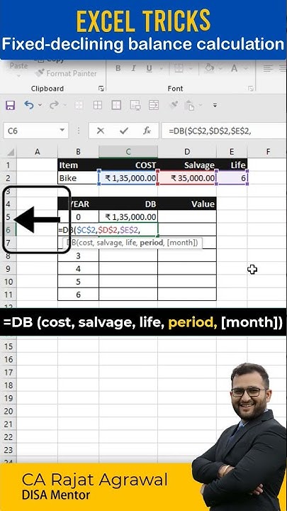 #EXCEL 36 - How to Use DB Function in excel | Fixed-declining balance calculation in excel # ...