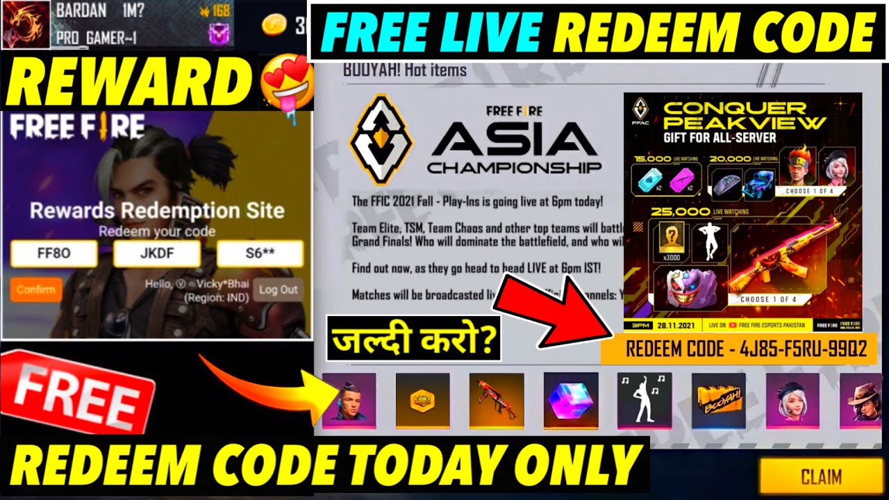 LIVE 😍 FREE FIRE REDEEM CODE FOR TODAY || REDEEM CODE FREE FIRE TODAY ...