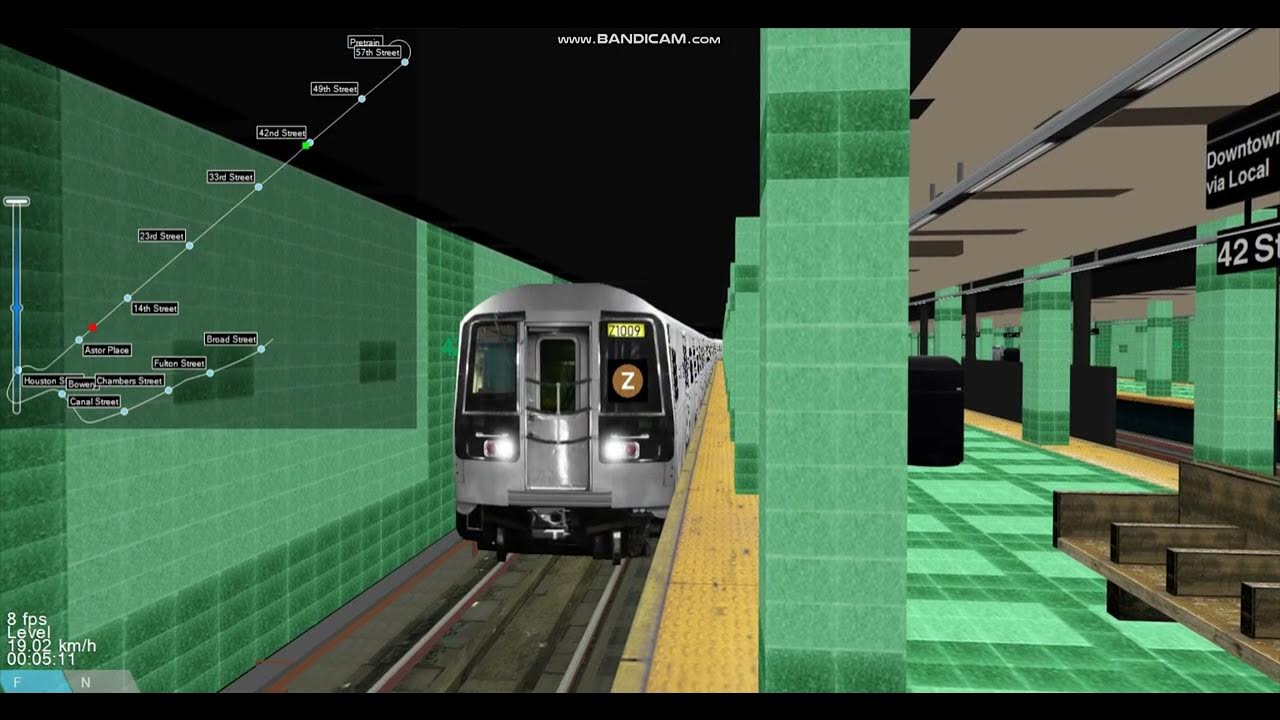 OpenBVE R110B Z train arriving & departing at 42nd street - YouTube