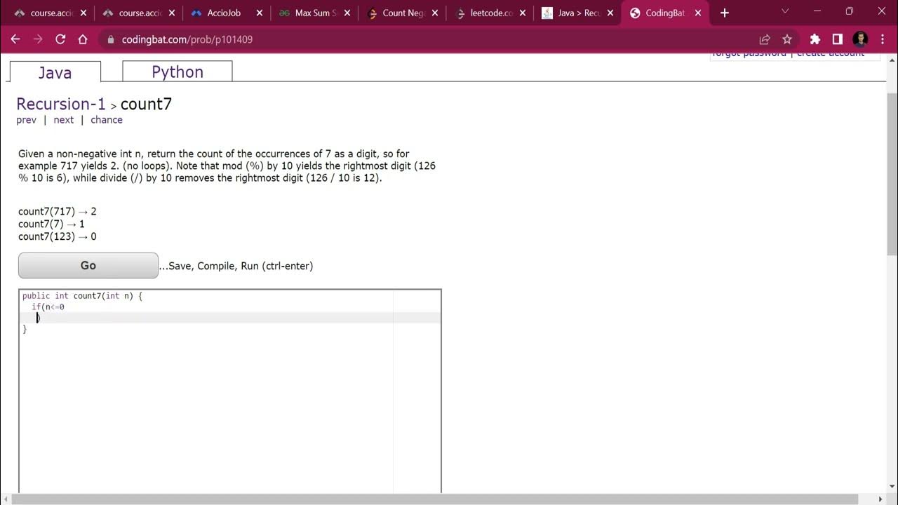 Count7 - 6 | Recursion Programming Problem | Java in Hindi - YouTube