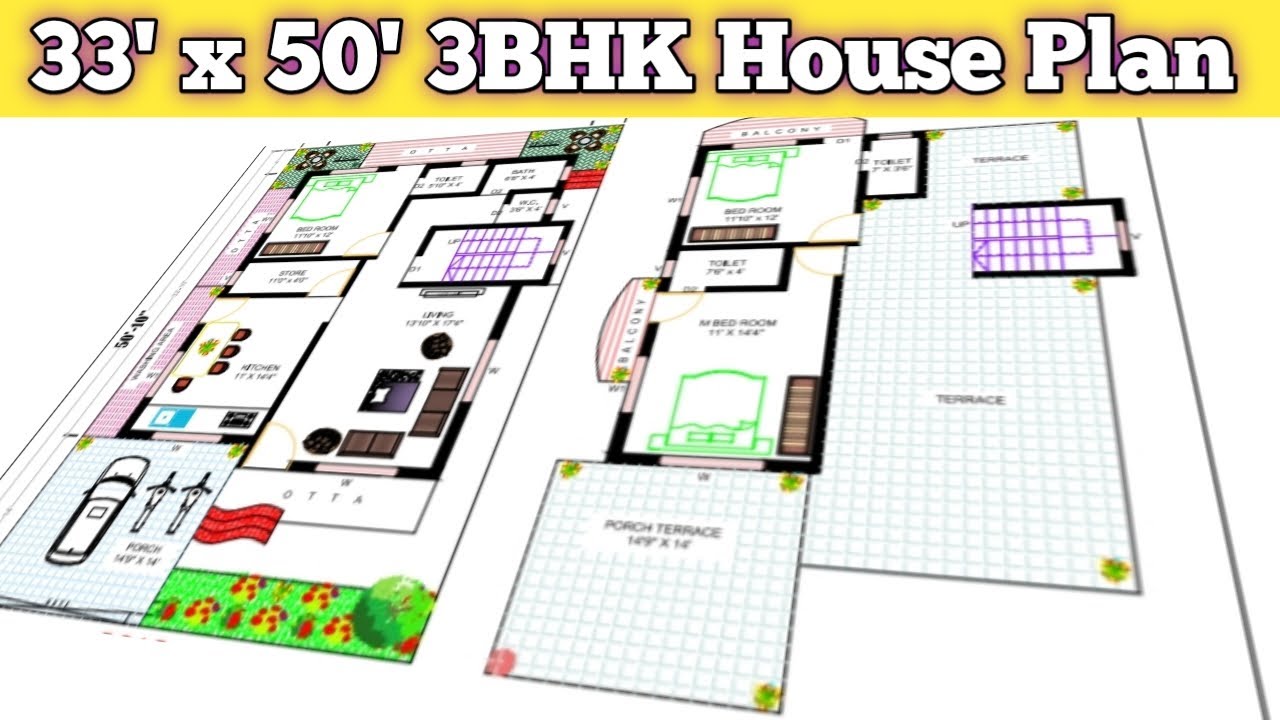 3BHK East Face House Plan || 33 x 50 House Plan || 10m x 15m House ...