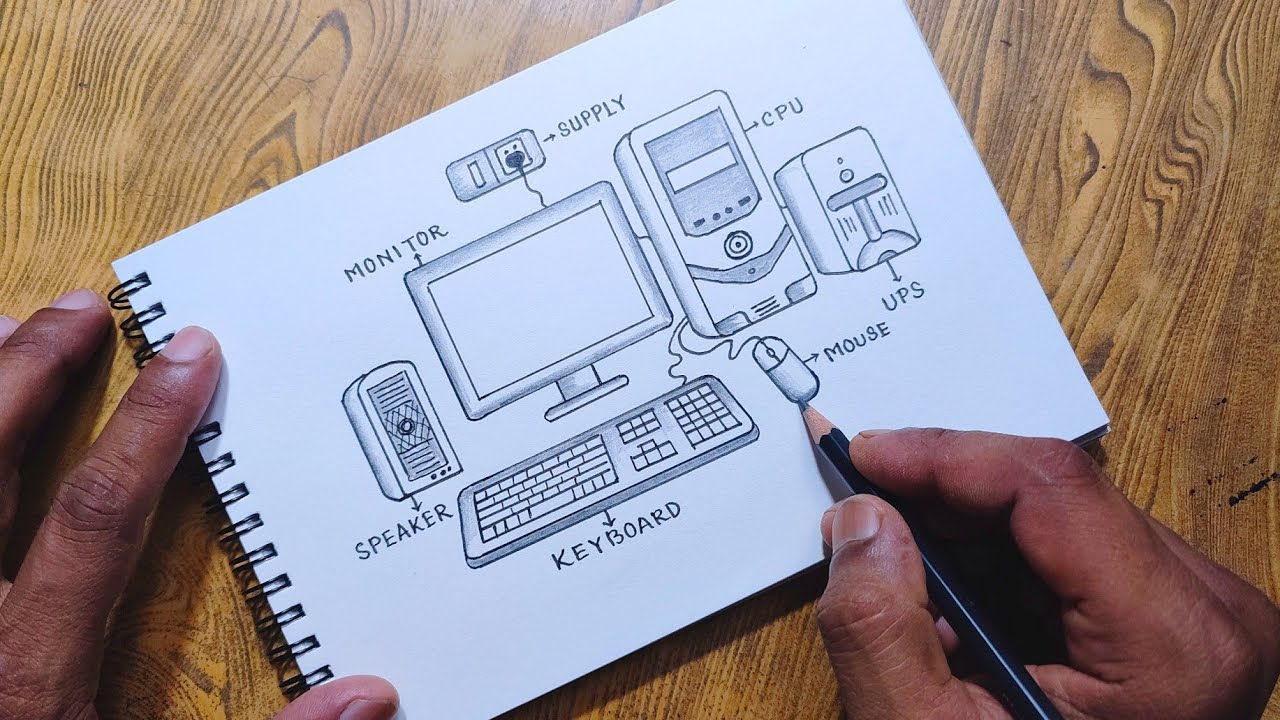 How to draw computer parts/Easy computer drawing/#desktopcomputer - YouTube