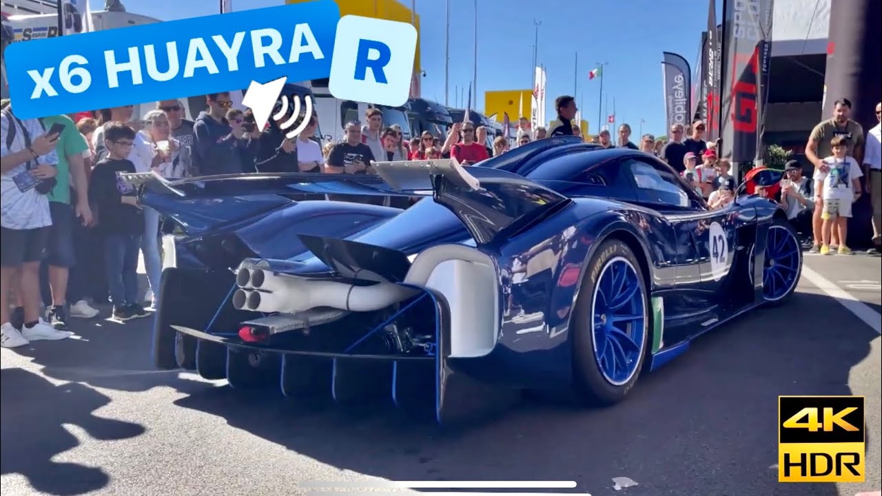 x6 Pagani Huayra R - STARTUP, Flybys, Crazy EXHAUST Sound!! - YouTube