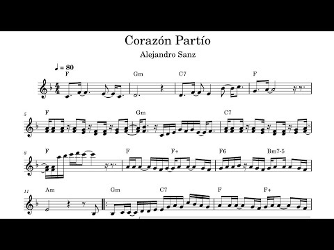 Corazón Partío, Alejandro Sanz, piano song sheet music - YouTube