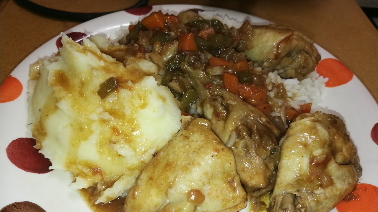 RICH CHICKEN STEW SERVED WITH MASHED POTATOES AND RICE - YouTube