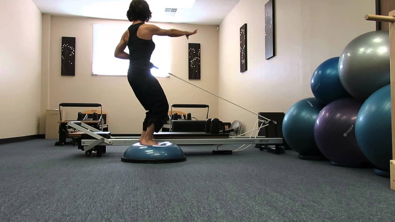Standing BOSU ball exercises with pilates reformer - YouTube