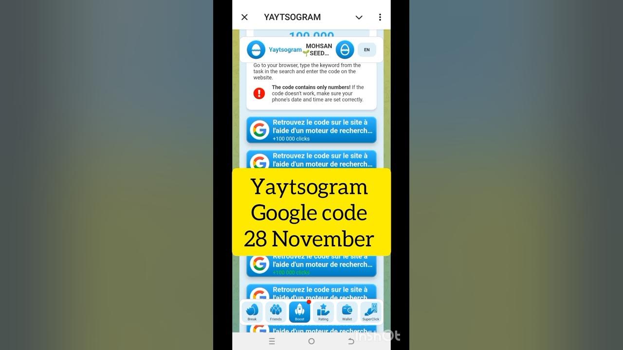 Yaytsogram Google code today 28 November |28 November google task code today #googletask # ...