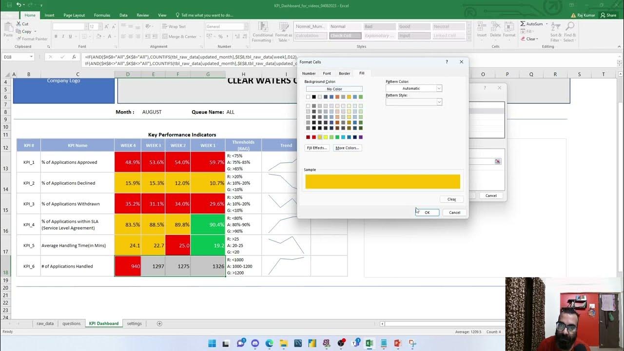 (Class 25) Data Analytics in Excel - KPI Dashboard - Implementing Thresholds (RAG) - YouTube