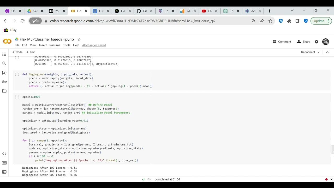 Create a MLPClassifier using Jax and Flax on the seeds dataset. - YouTube