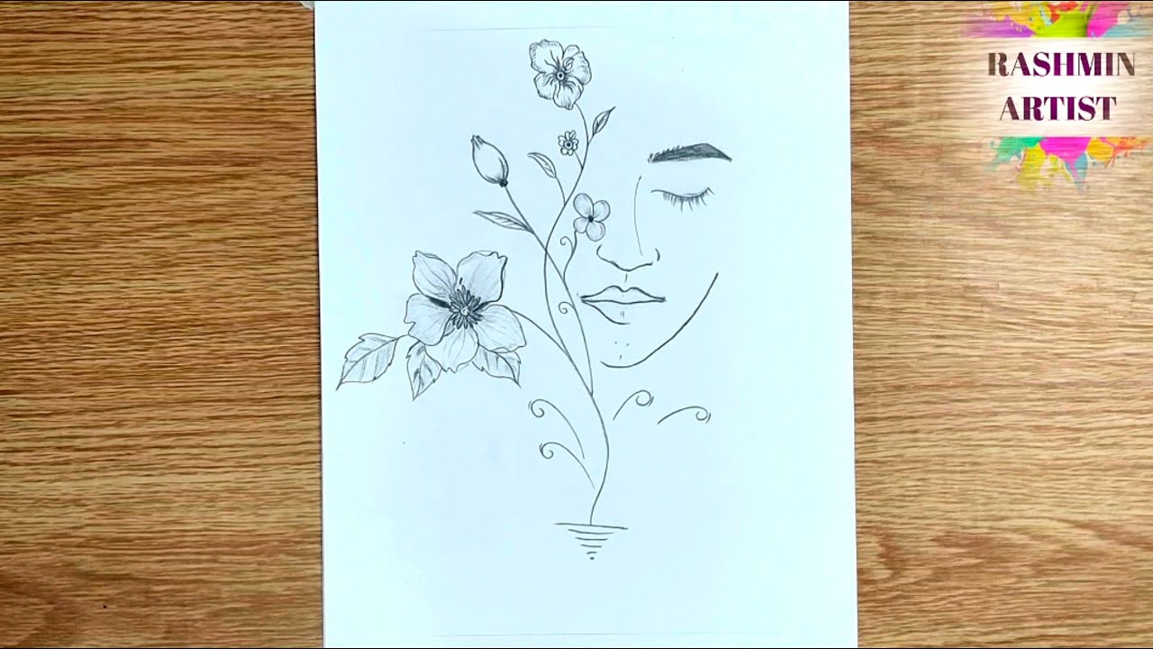 How to draw a "GIRL WITH FLOWER"| Step by Step| girl sketch| Art by ...