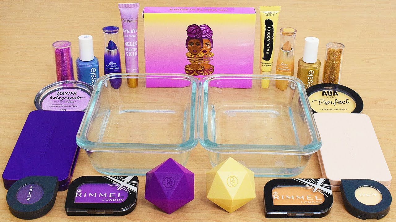 Purple vs Beige - Mixing Makeup Eyeshadow Into Slime ASMR - YouTube