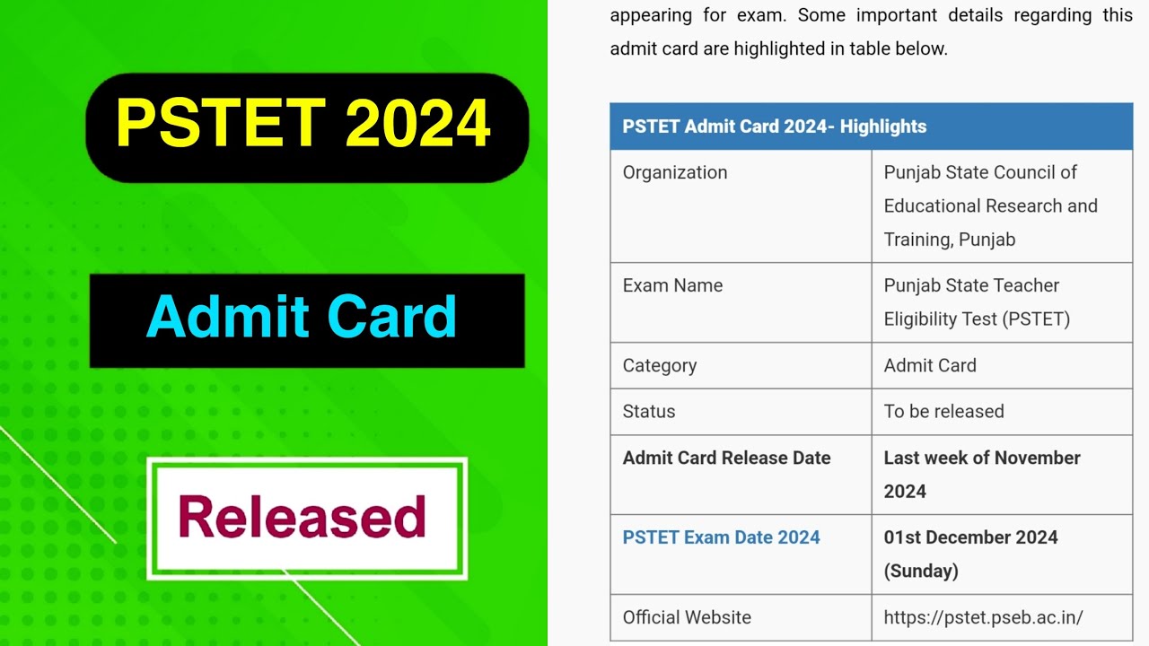 PSTET 2024 Admit Card Released | PSTET 2024 Admit Card Declared | MDE ...